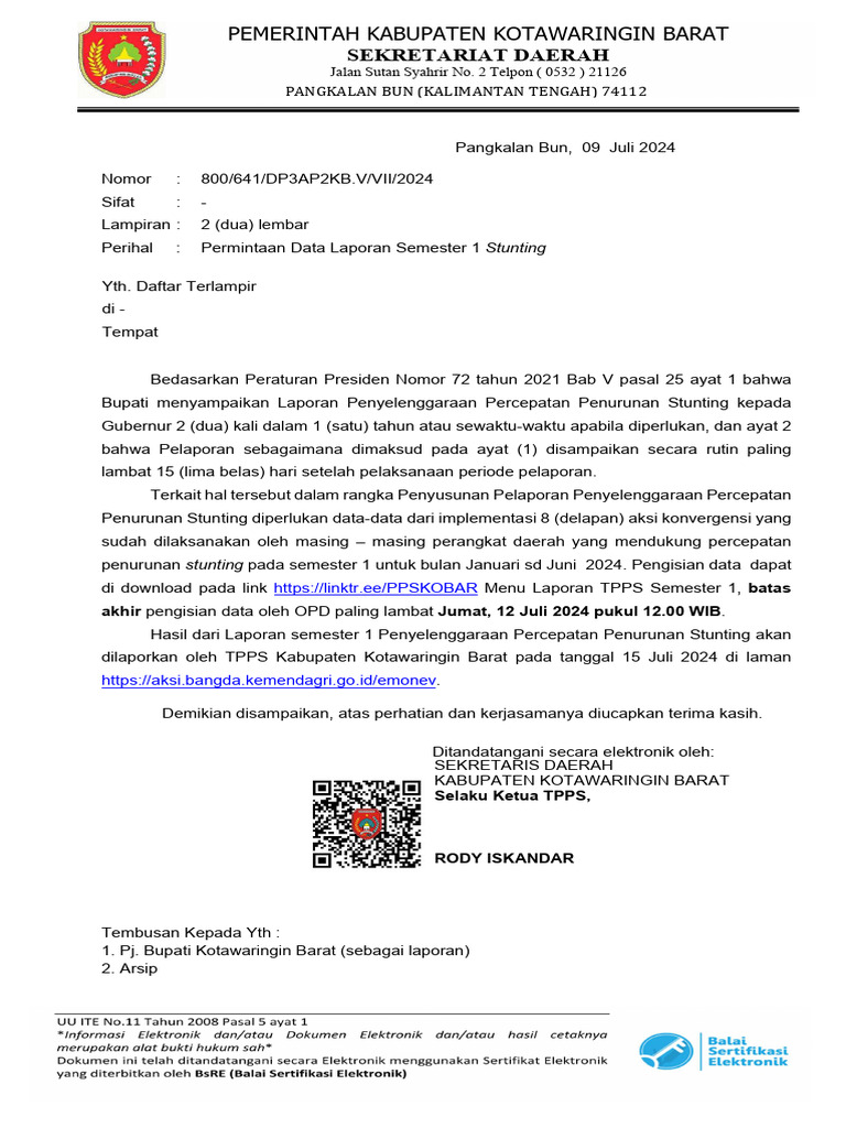 Surat Lap Tpps Sem 1 2024 | PDF