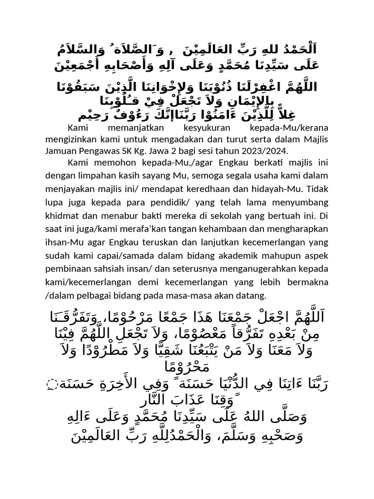 Doa Majlis Jamuan Pengawas 2023/2024 | PDF | Karier & Perkembangan