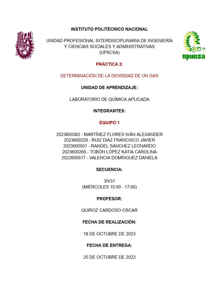 Lab Quimica P3 Eq1-QA-3IV31 | PDF