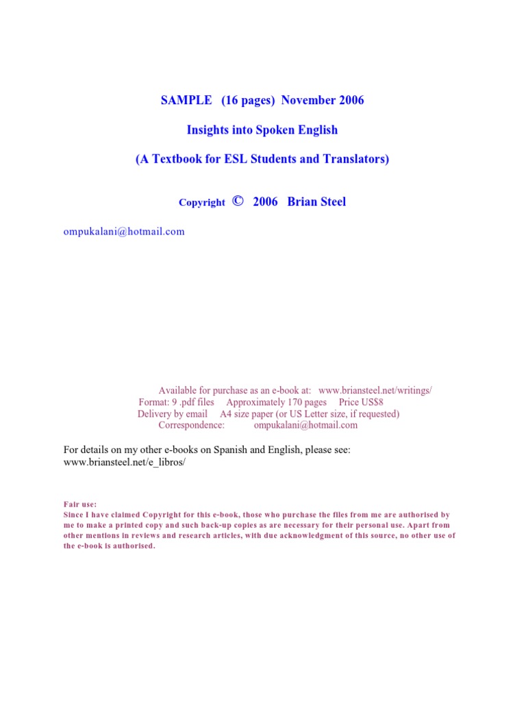 Spoken English Sample | PDF | English As A Second Or Foreign Language ...