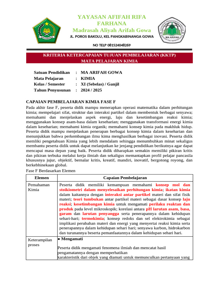 KKTP - Kimia 11 | PDF