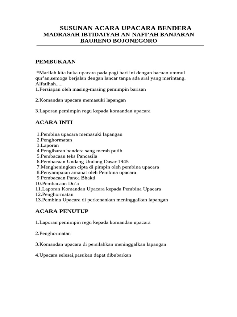 Susunan Upacara Bendera | PDF