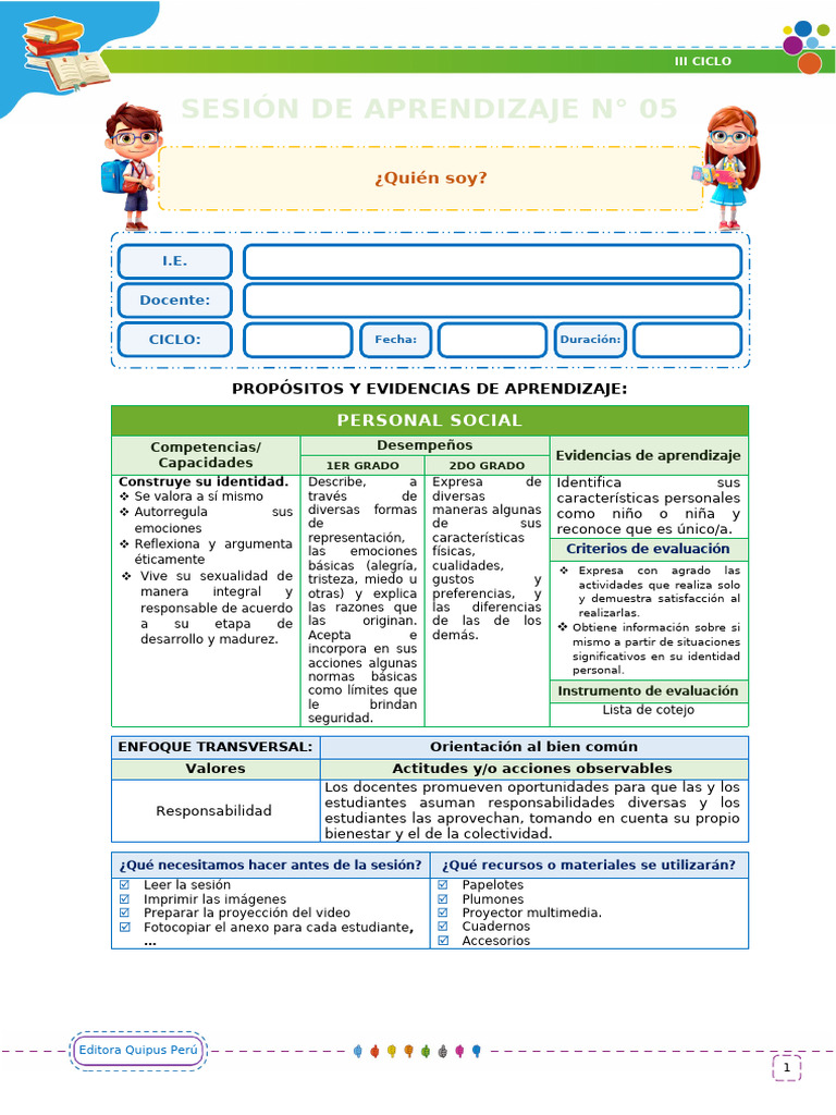 Sesiones de Aprendizaje - Semana 2 - UDA 1 - Editora Quipus Perú | PDF