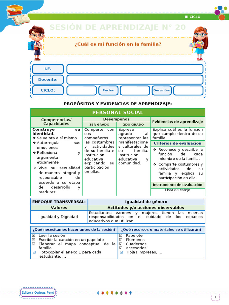 Sesiones de Aprendizaje - Semana 3 - UD III - Editora Quipus Perú | PDF