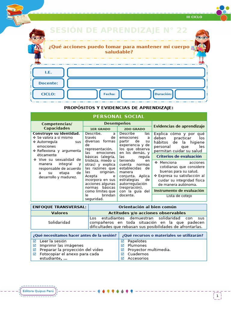 Sesiones de Aprendizaje - Semana 3 - UD II - Editora Quipus Perú | PDF