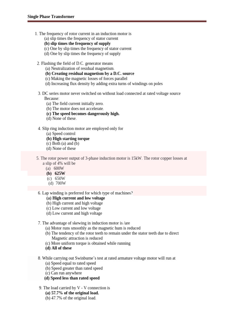 Electrical Machine 1(Mcq) | PDF