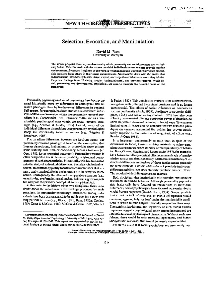 Selection Evocation and Manipulation | PDF