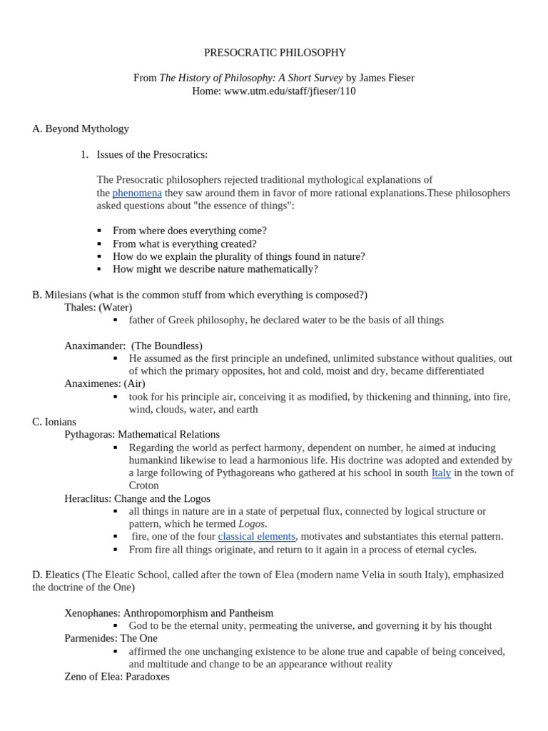 Presocratic Philosophy Readings | PDF
