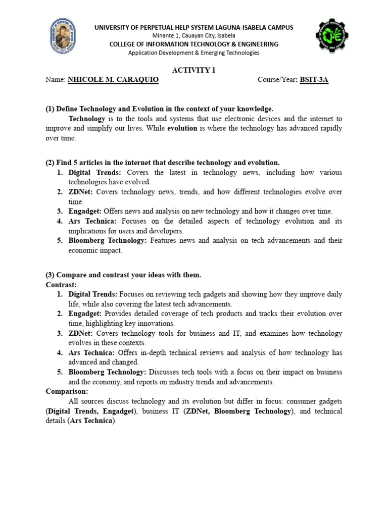 Application Development Emerging Technologies Activity | PDF