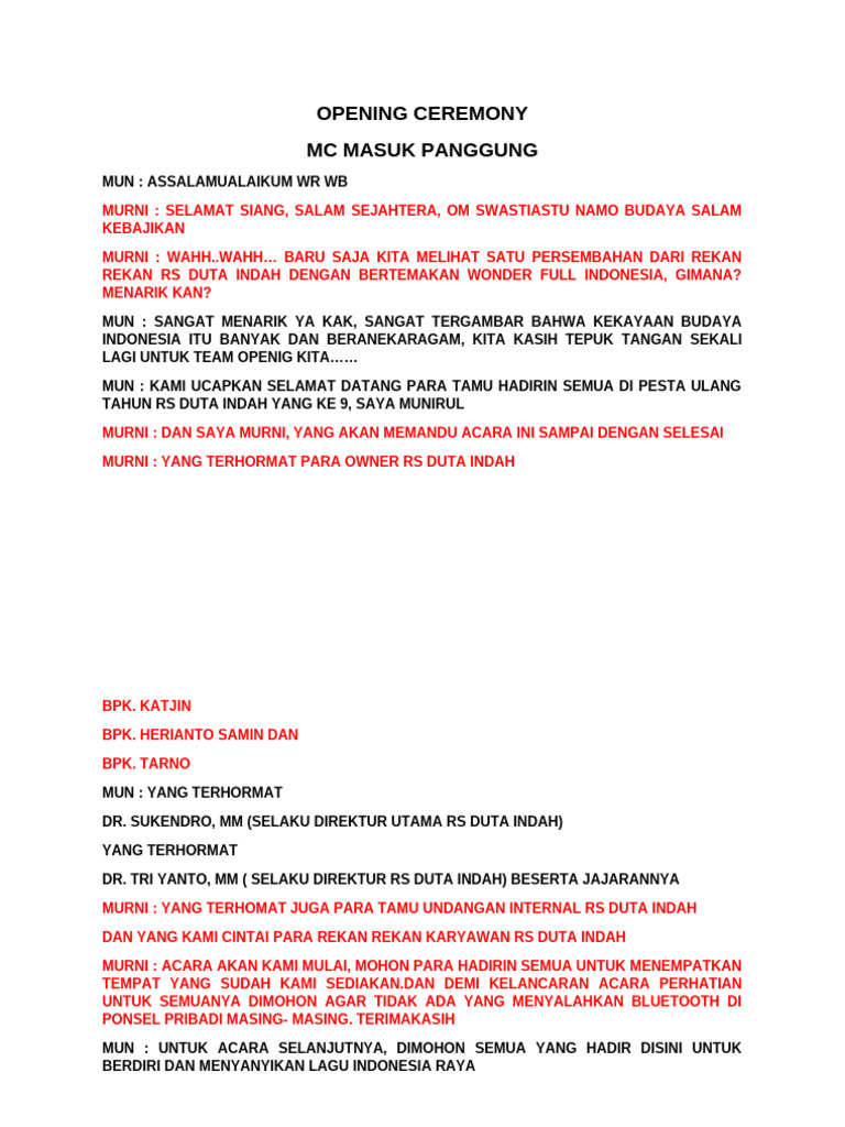 Teks MC Ultah Rsdi | PDF