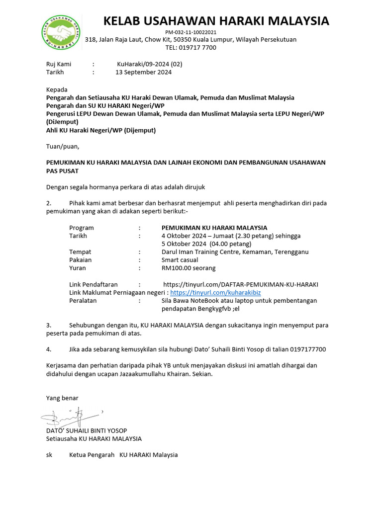 02 - 2024 Surat Jemputan Peserta Pemukiman | PDF