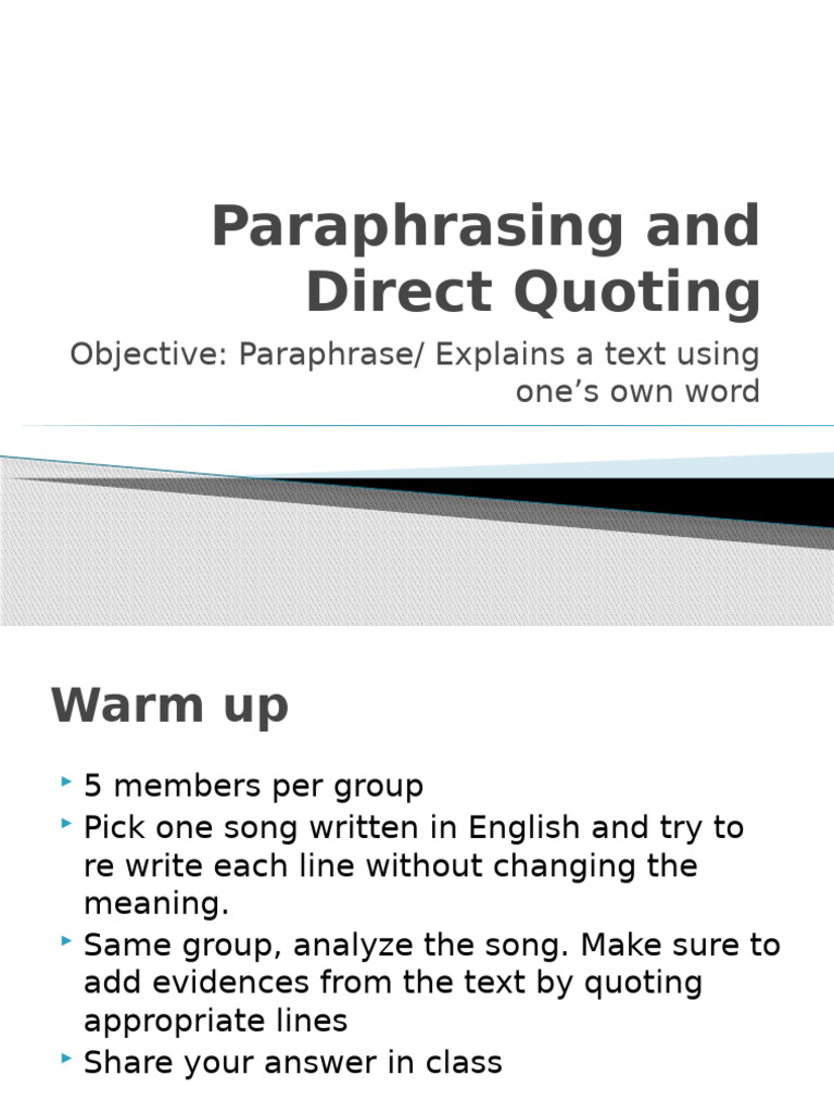 Paraphrasing and Direct Quoting | PDF