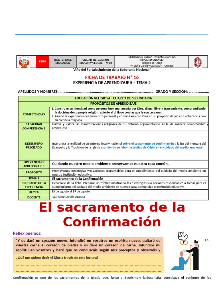Ficha Nº 16.4to.eda 5.Tema 2.HU.2022 (El Sacramento de La Confirmación) | PDF