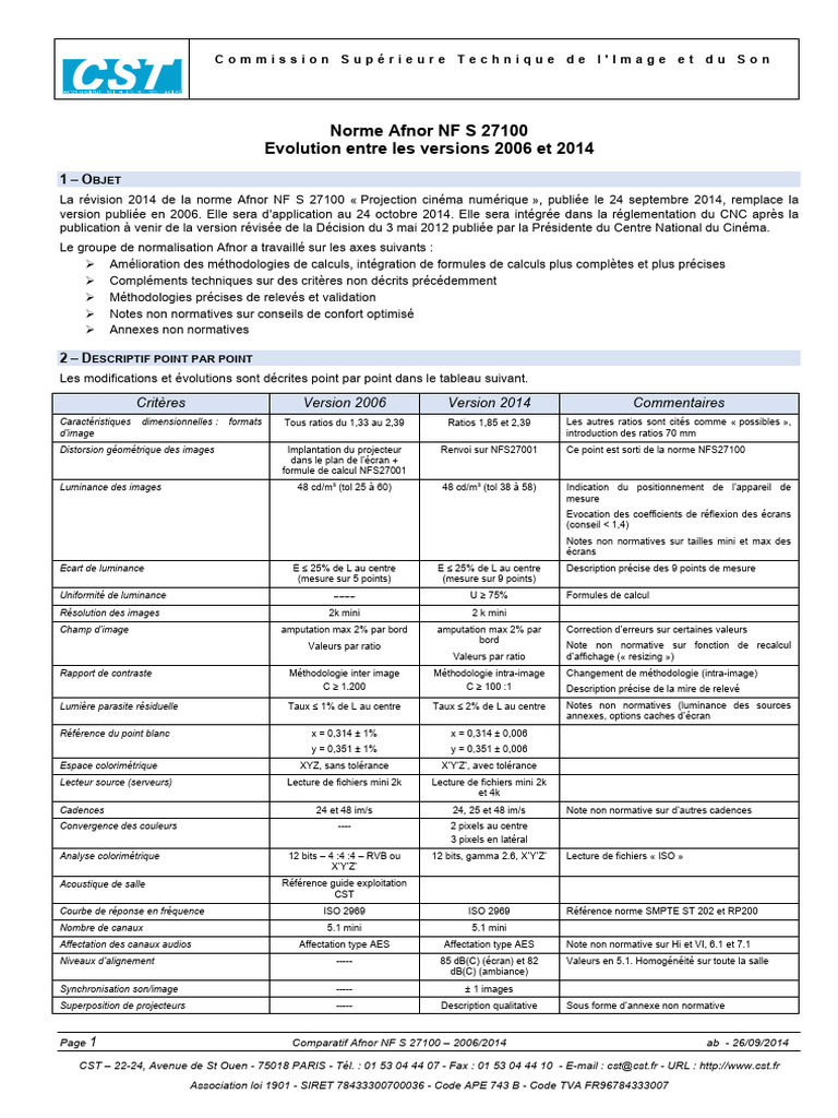 Comparatif Afnor 27100 24-09-14 | PDF