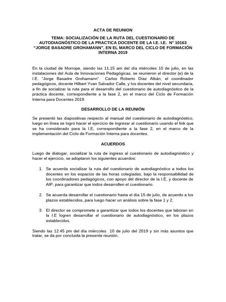 ACTA DE REUNION DOCENTE | PDF