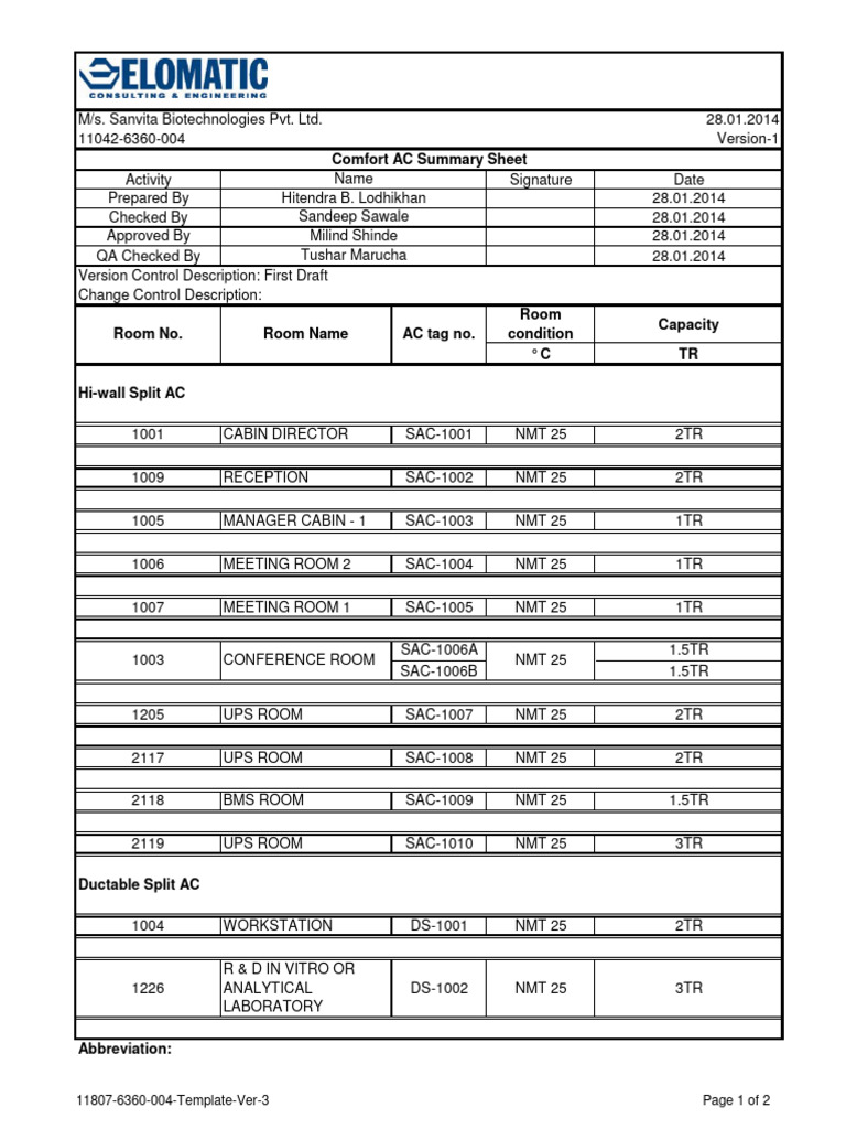 6360 004 Comfort AC Summary Sheet Ver 1 | PDF