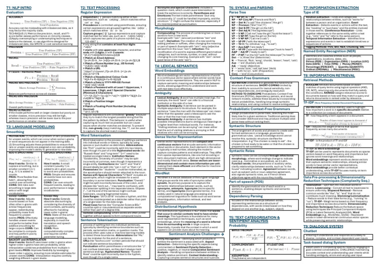 NLP Final Exam One Page Note v1 | PDF