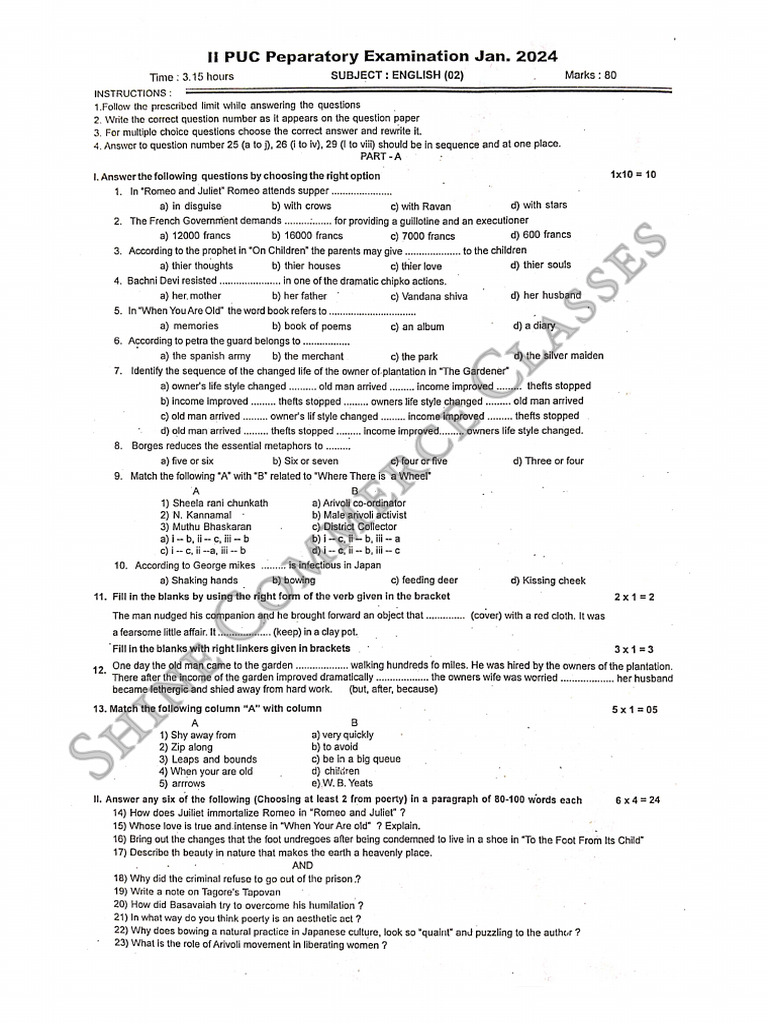 02 - English - Preparatory - Question Papers - 2024-1 | PDF