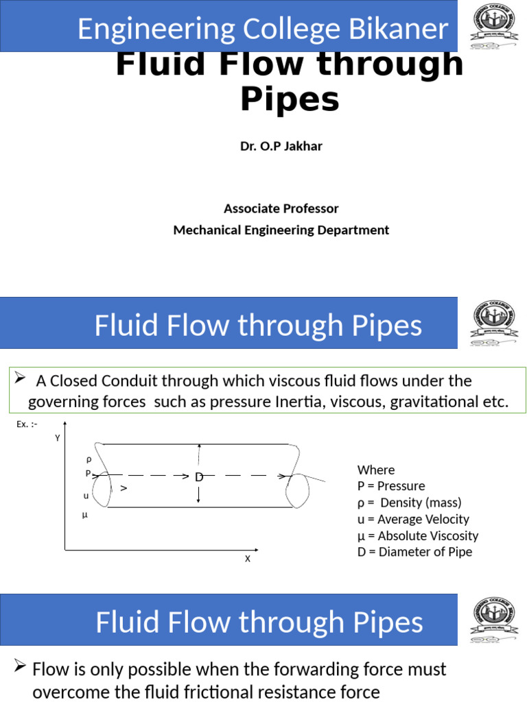 Fluid Flow Through Pipes | PDF | Reynolds Number | Fluid Dynamics