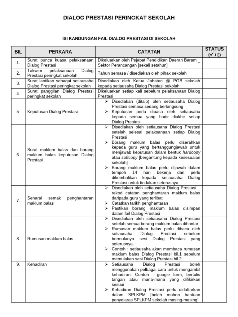 FORMAT DOKUMENTASI FAIL DIALOG PRESTASI PERINGKAT SEKOLAH | PDF
