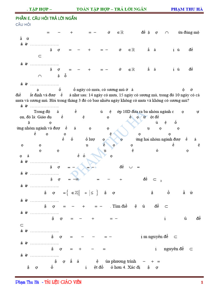 Bài 2. Tap Hop - Cac Phep Toan Tap Hop - Traloingan | PDF