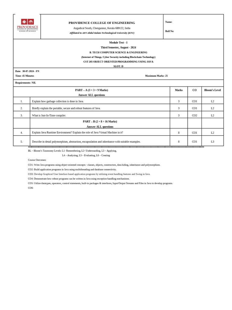 CST 205 Oops Module Test 1 | PDF
