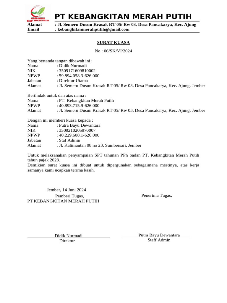 SURAT KUASA SPT Tahunan Fix | PDF