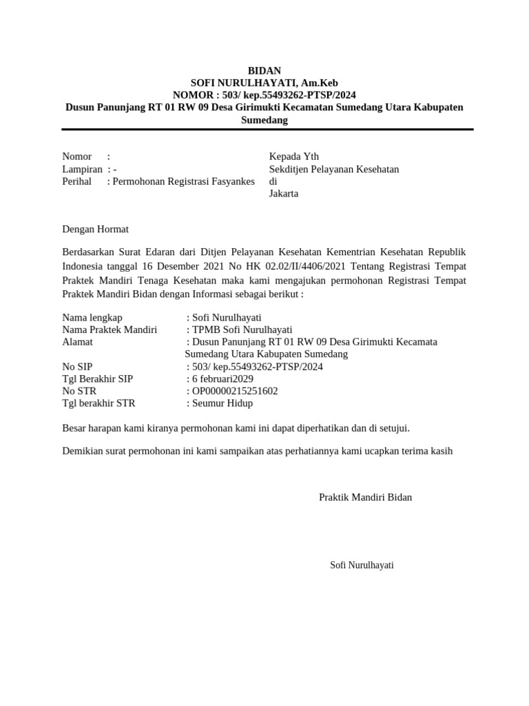Contoh PERMOHONAN - FASYANKES | PDF
