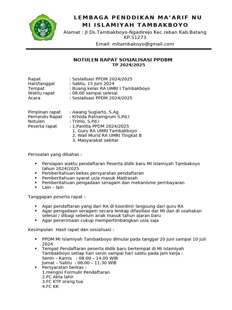 NOTULEN RAPAT SOSIALISASI | PDF
