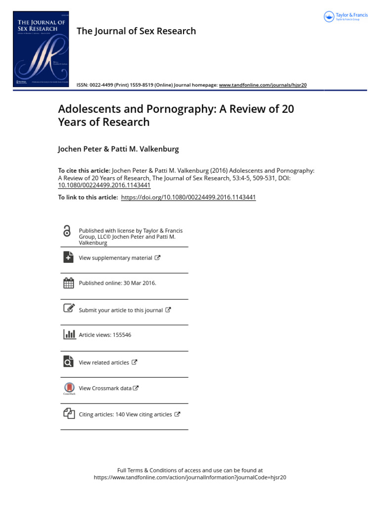 Adolescents and Pornography a Review of 20 Years of Research | PDF