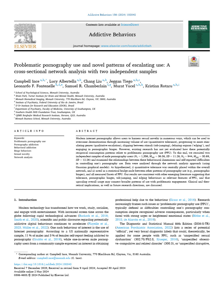 Problematic Pornography Use and Novel Patterns of Escalating Use | PDF