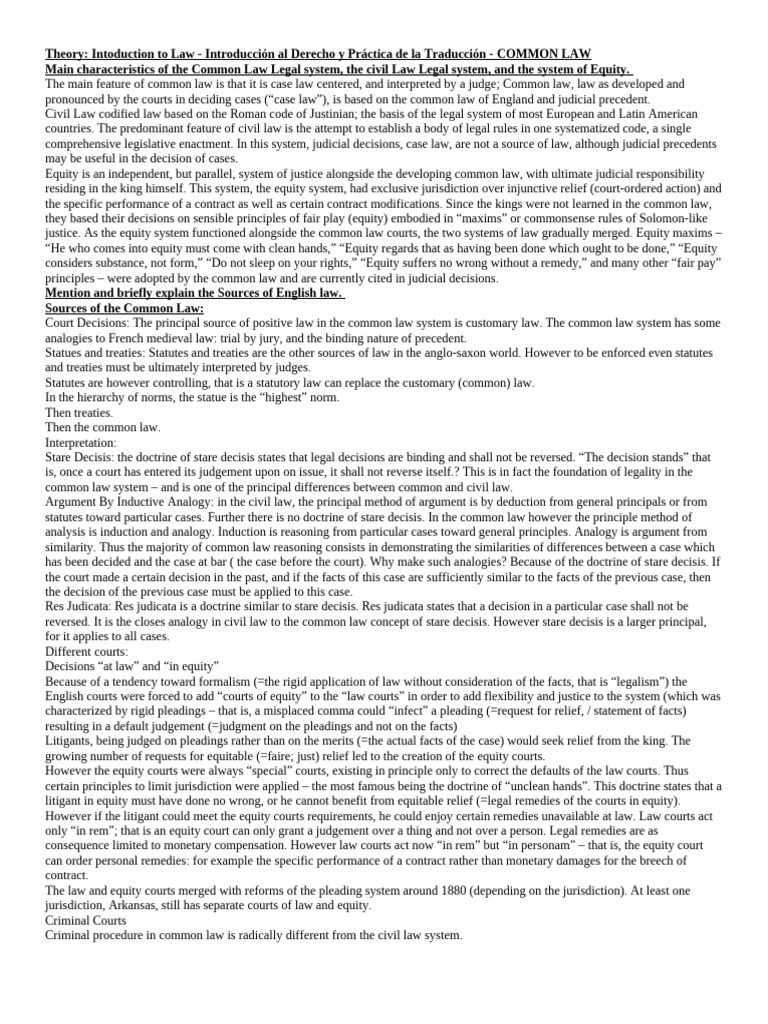 Theory- Common Law Legal System- Intoducción al Derecho y Prácica de la Traducción | PDF