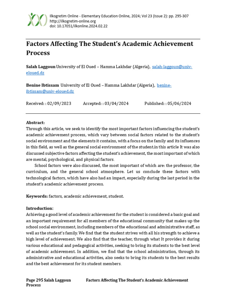 Factors Affecting The Student's Academic Achievement Process | PDF