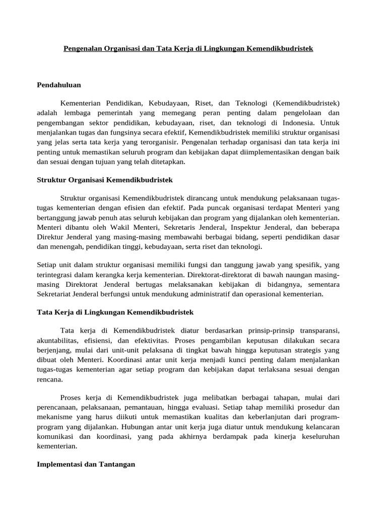 Pengenalan Organisasi Dan Tata Kerja Di Lingkungan Kemendikbudristek | PDF | Karier ...