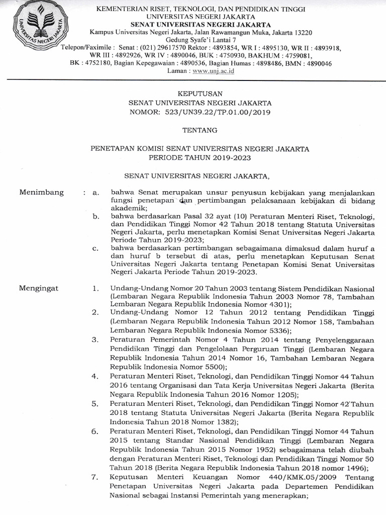 SK Penetapan Komisi Senat Periode Tahun 2019 2023 | PDF