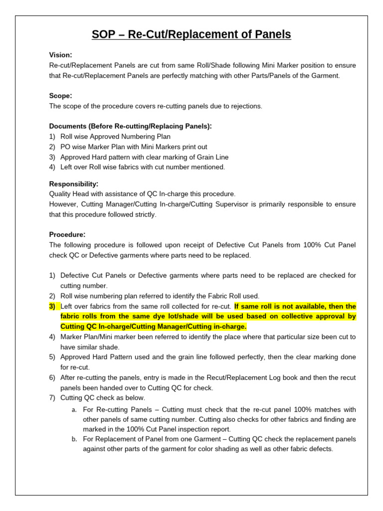 14.SOP-Recut Panels | PDF