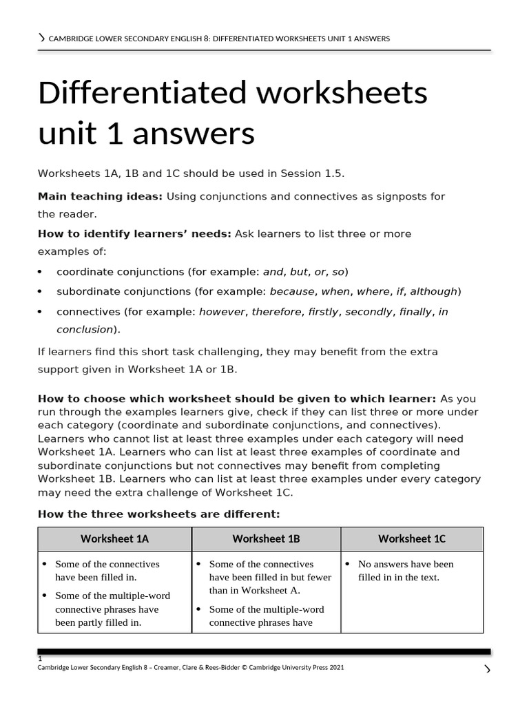 LS English 8 U1 Diff Worksheets Answers | PDF