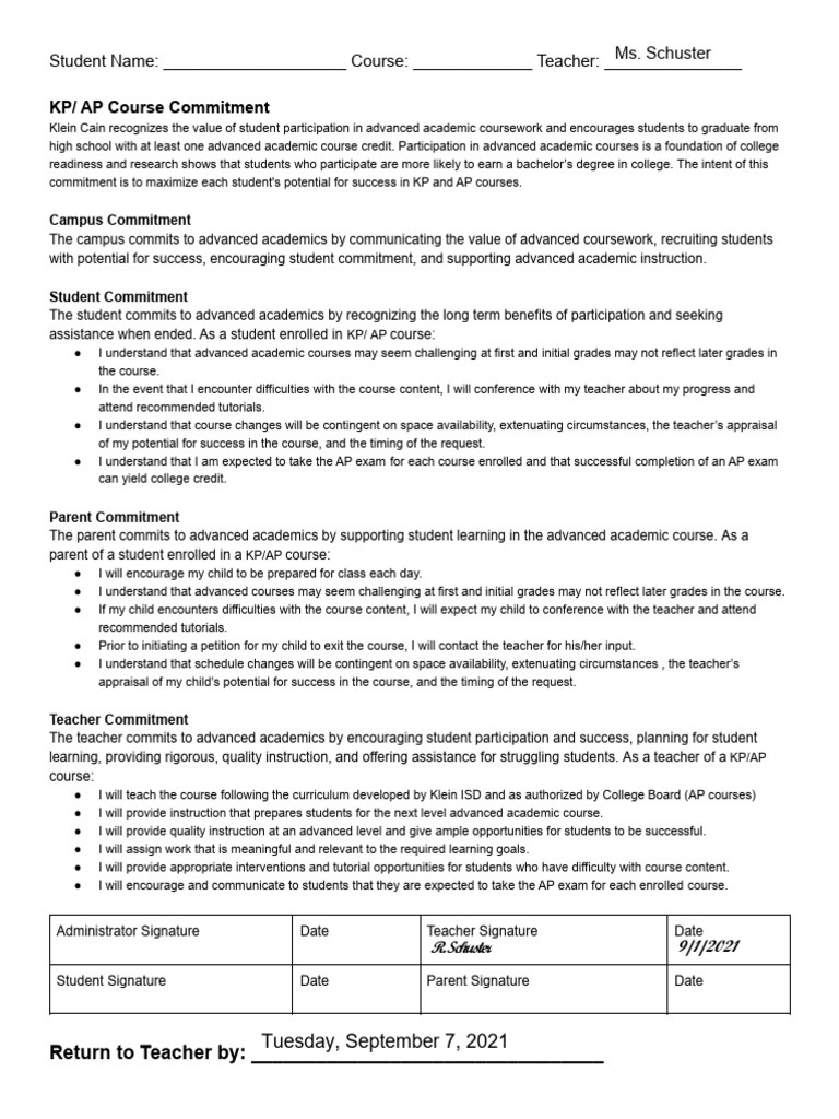 2021 - KP AP Course Commitment | PDF