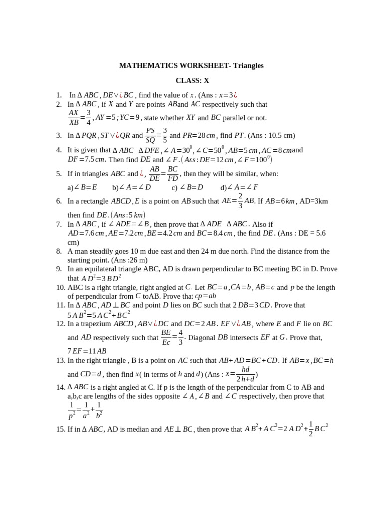 Triangles - Extra Practice Questions | PDF