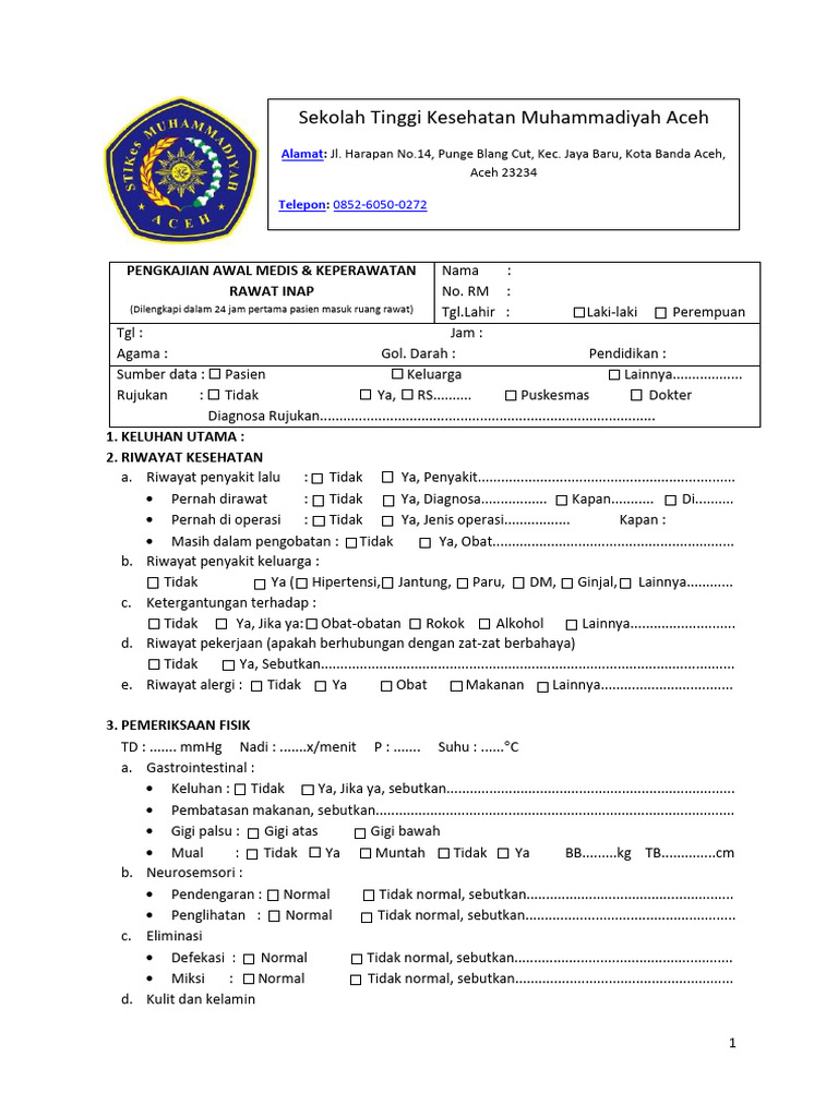 Pengkajian Awal Medis Stikes | PDF