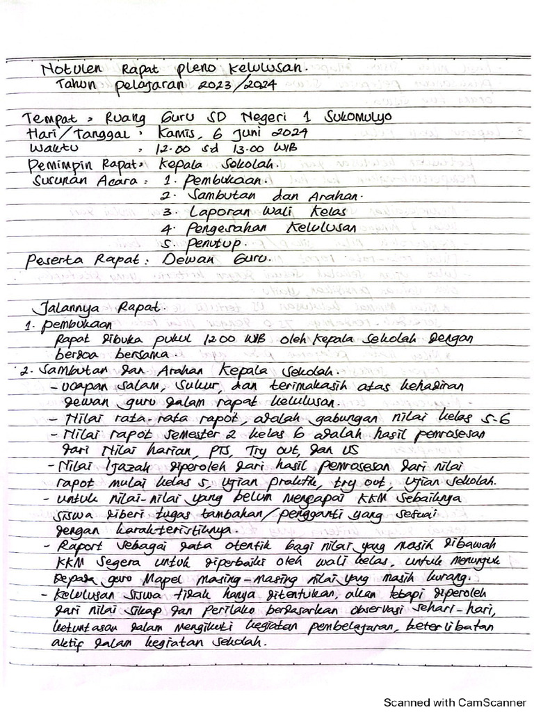 Notula Rapat Pleno Kelulusan 2024 Pdf