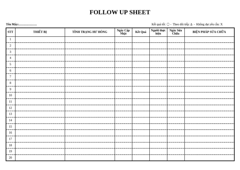 BM-KT-003-Cơ Khí Follow up sheet | PDF