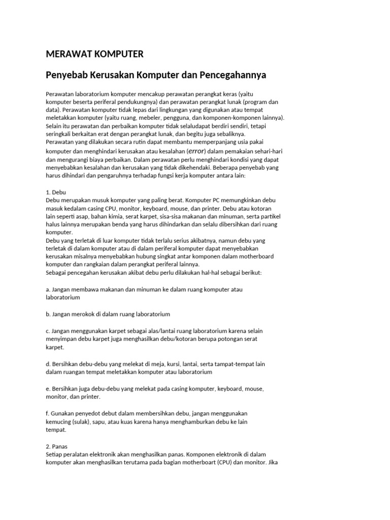 Merawat Komputer Penyebab Kerusakan Komputer Dan Pencegahannya | PDF