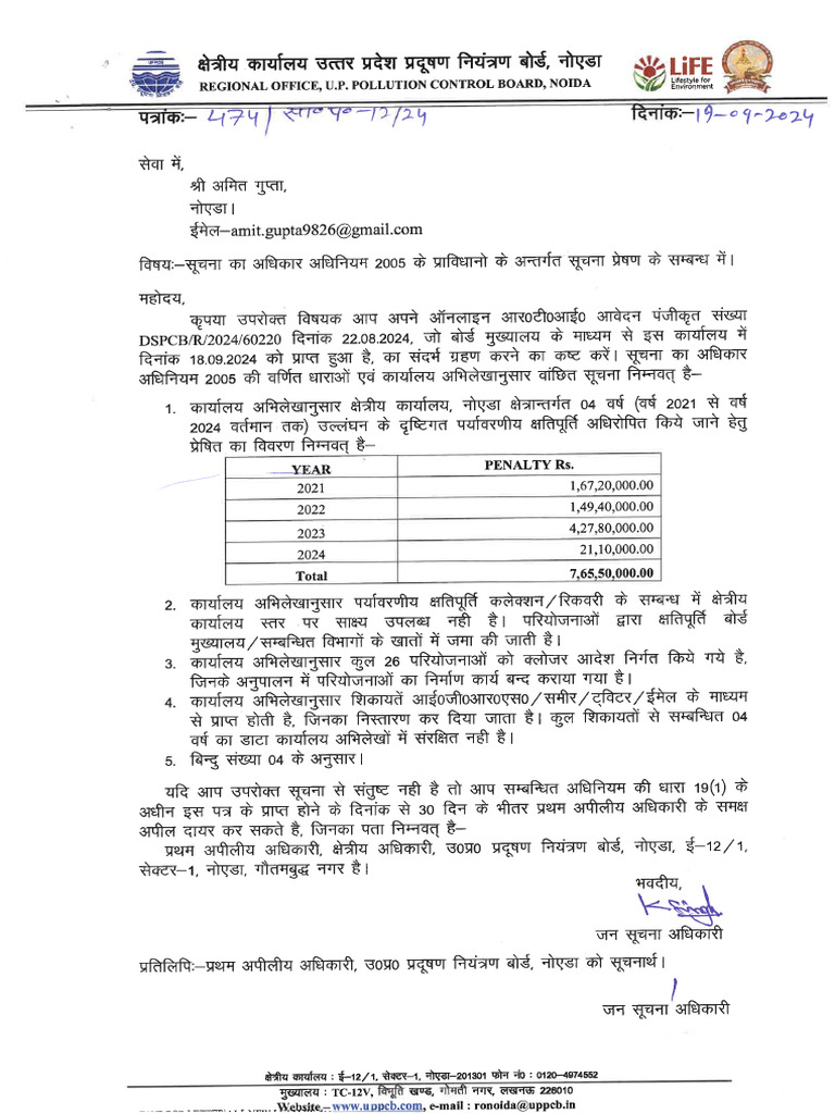 RTI Shri Amit Gupta 474 | PDF