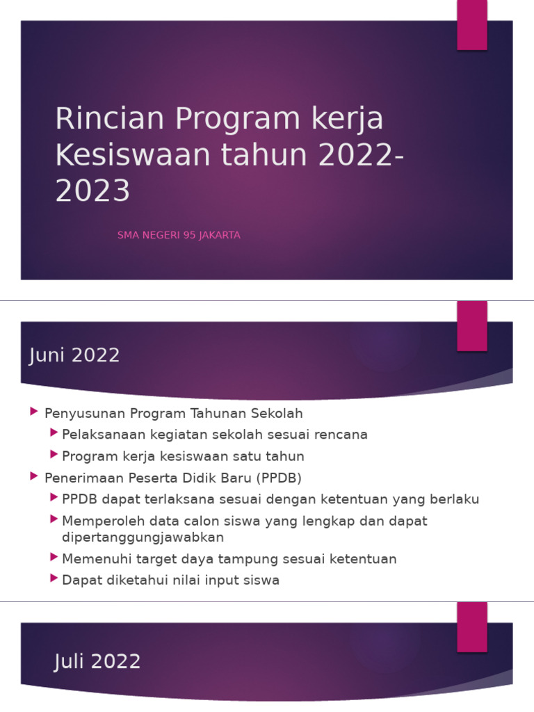 Rincian Program Kerja Kesiswaan Tahun 2022-2023 | PDF