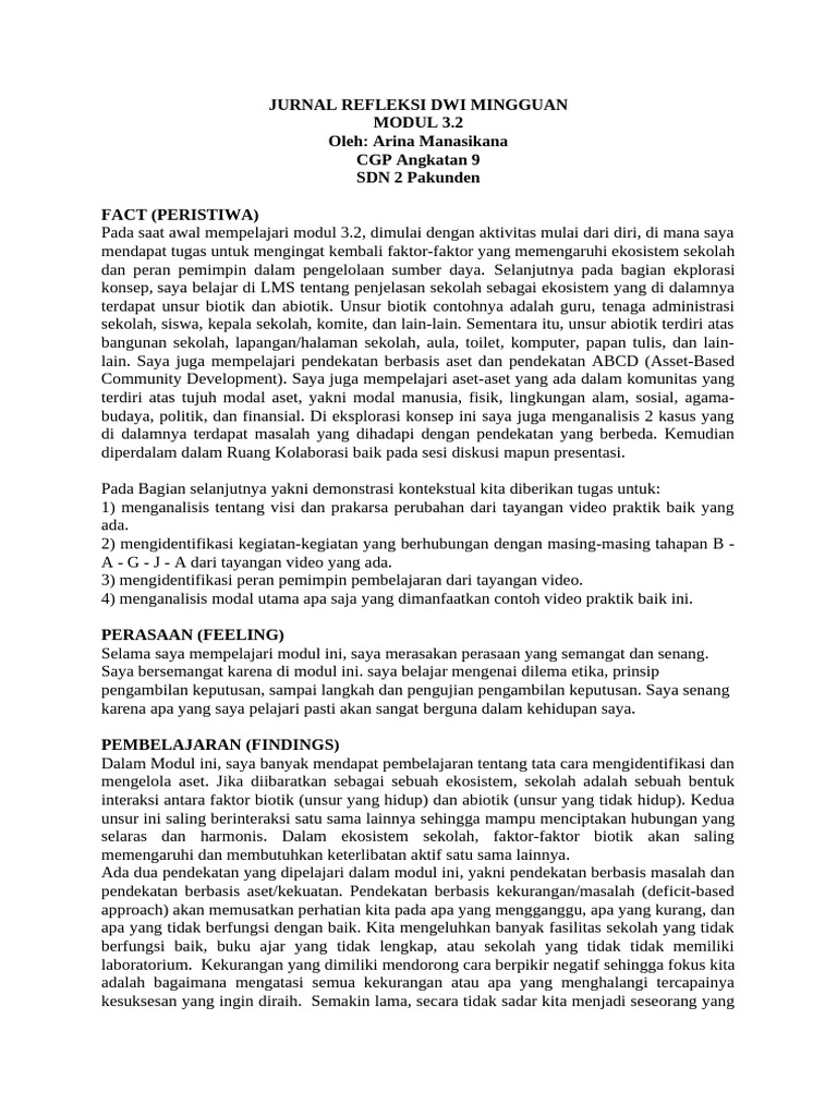 Jurnal Refleksi Dwi Mingguan Modul 3.2 - Arina Manasikana | PDF