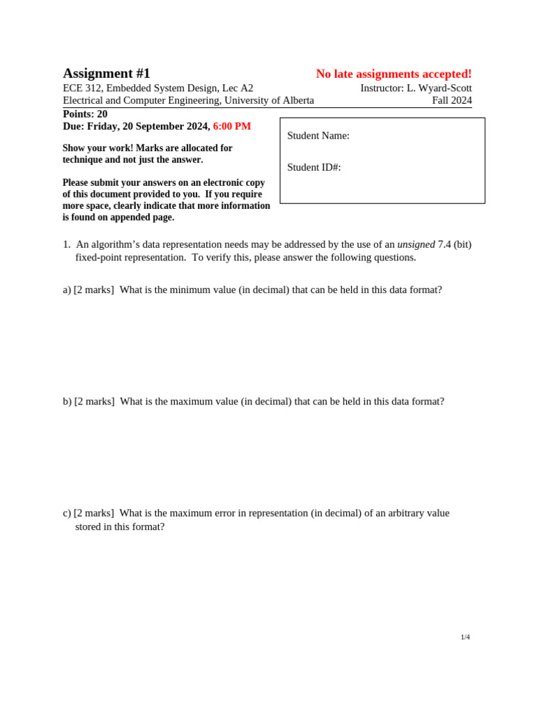 Assignment #1: Points: 20 Due: Friday, 20 September 2024 | PDF