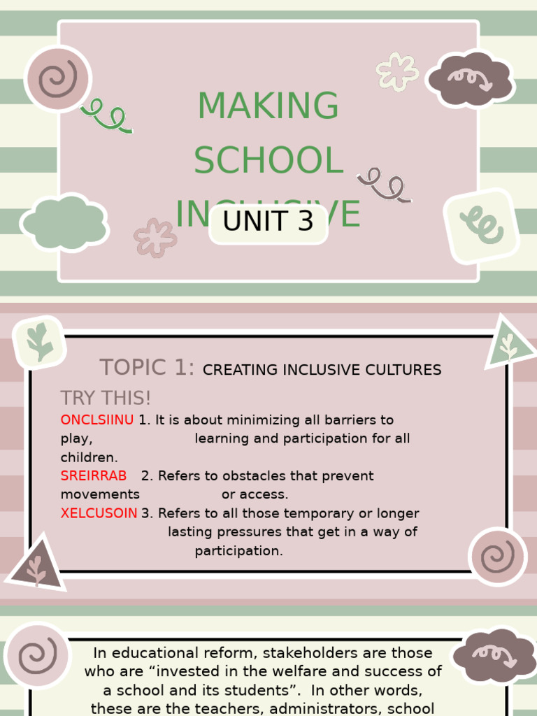 Unit 3 Making School Inclusive | PDF | Differentiated Instruction | Career & Growth