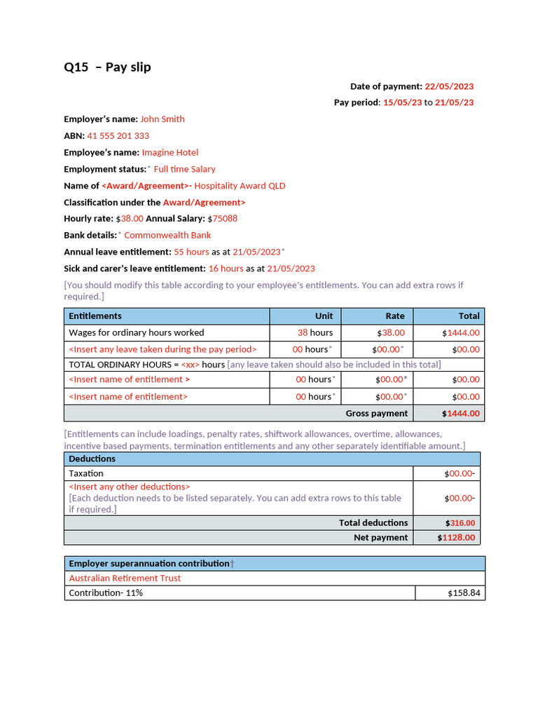 Part A Q15 - Payslip | PDF
