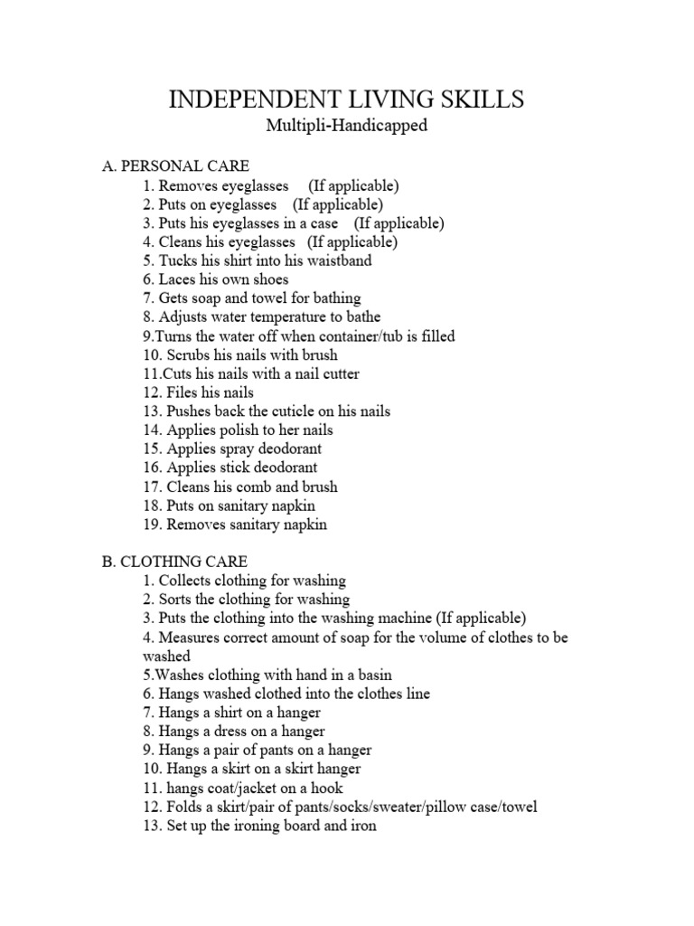 Independent Living Skills Self Help | PDF